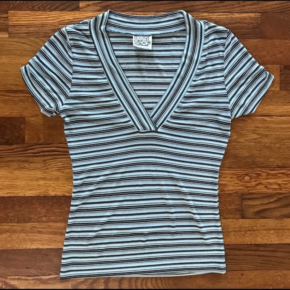 Vintage | Tops | Vintage 9sy2k Body Shop Super Stretchy Vneck Striped ...